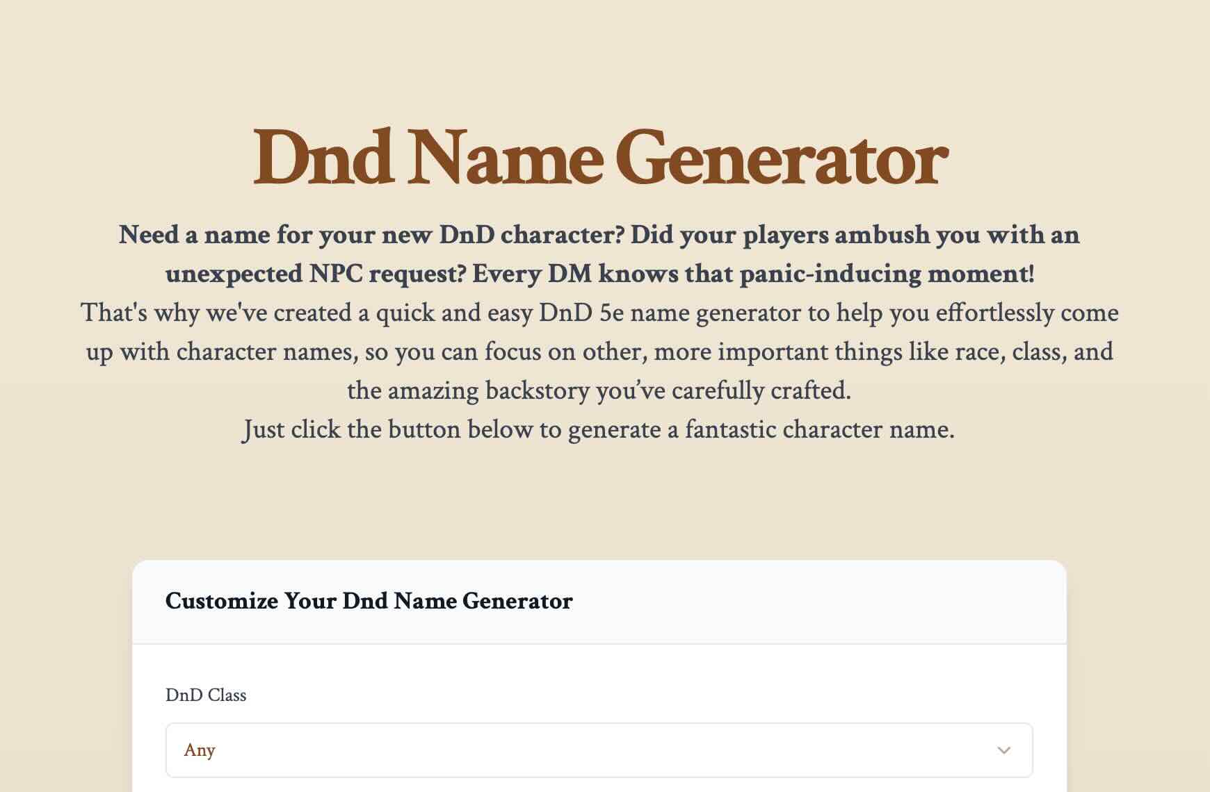 DnD Name Generator - Dungeons & Dragons Name generators